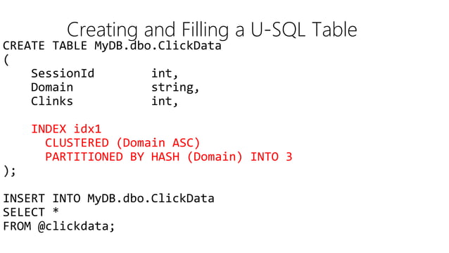 U Sql Partitioned Data And Tables Sqlbits 2016 Ppt
