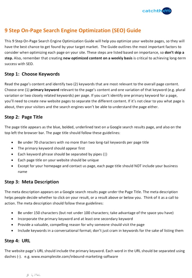 9 step on page search engine optimization guide part 1 | PDF