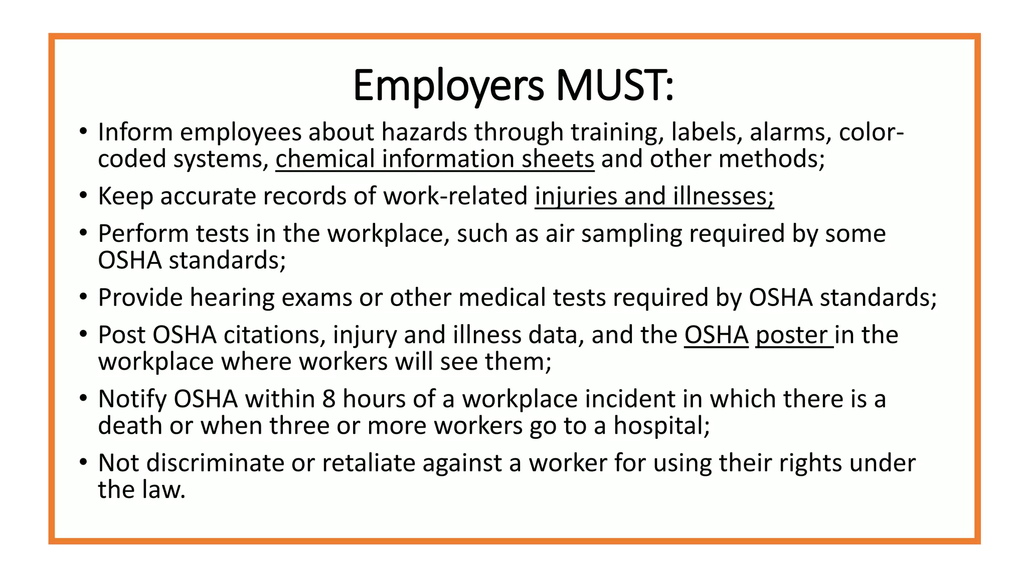 9 workplace OSHA & patient safety | PPTX