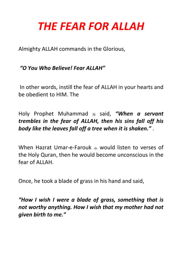 The Fear of Allah | PDF | Islam | Religion & Spirituality