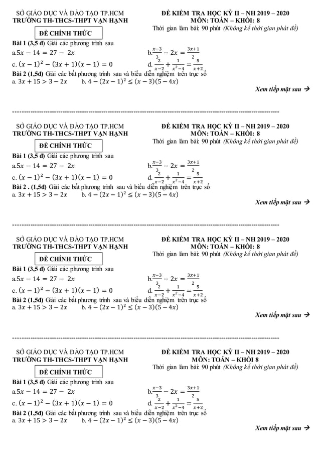 Đề Thi Hk2 Toán 8 - TH - THCS - THPT Vạn Hạnh | PDF