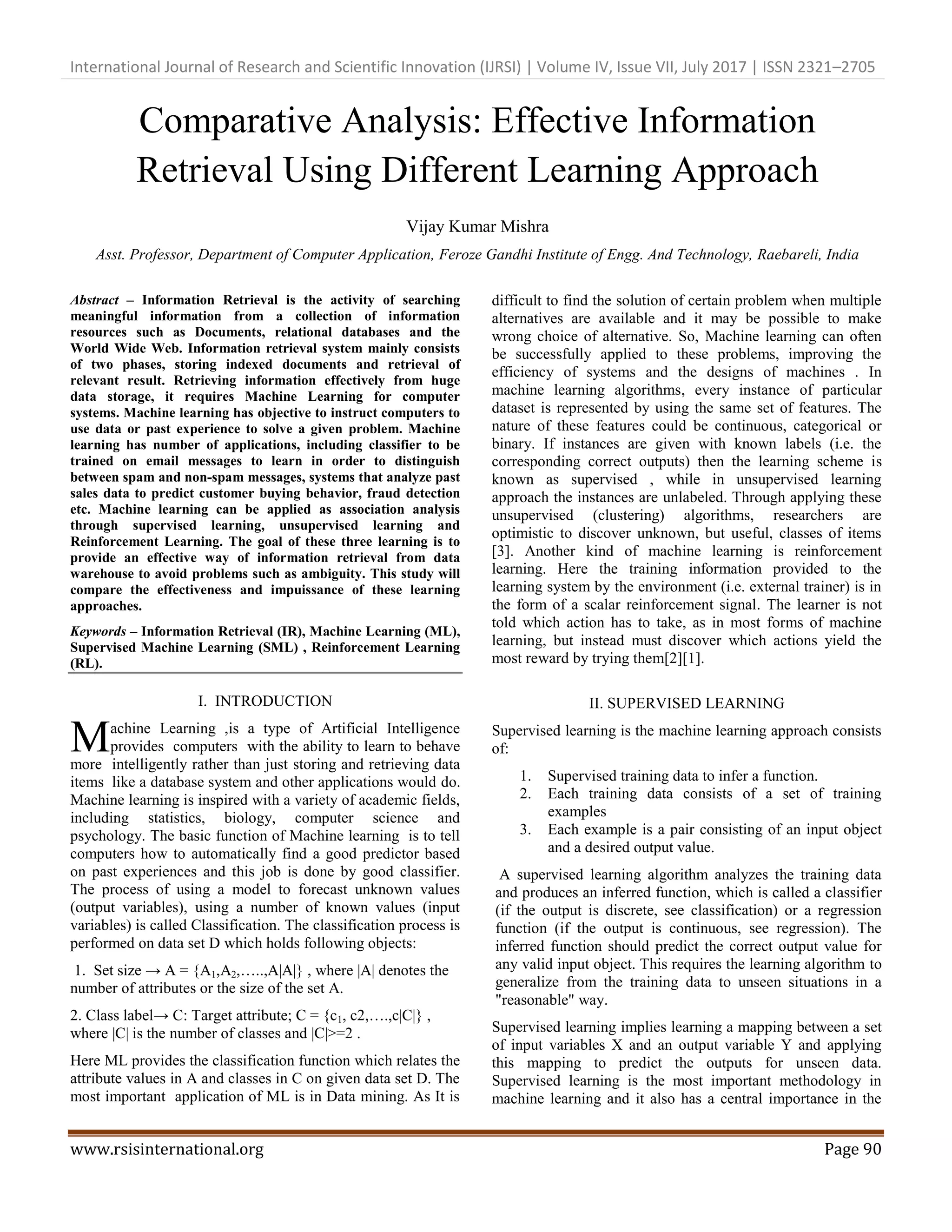 Comparative Analysis: Effective Information Retrieval Using Different Learning Approach | PDF