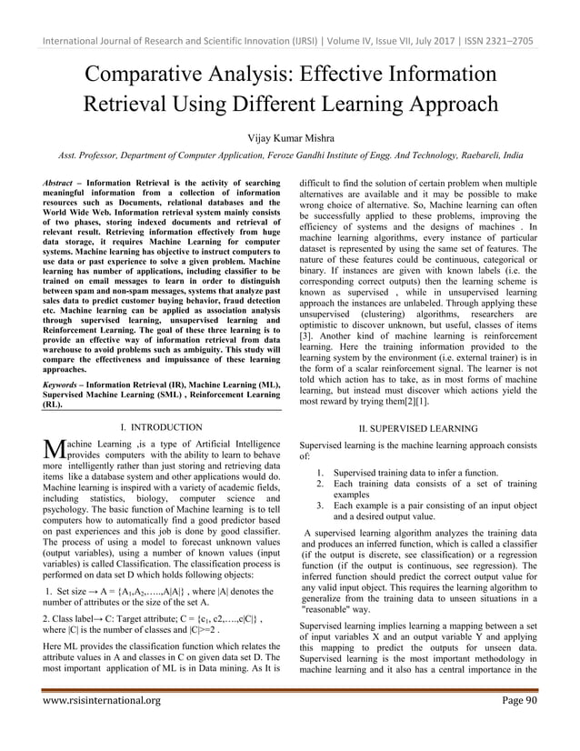 Comparative Analysis: Effective Information Retrieval Using Different Learning Approach | PDF