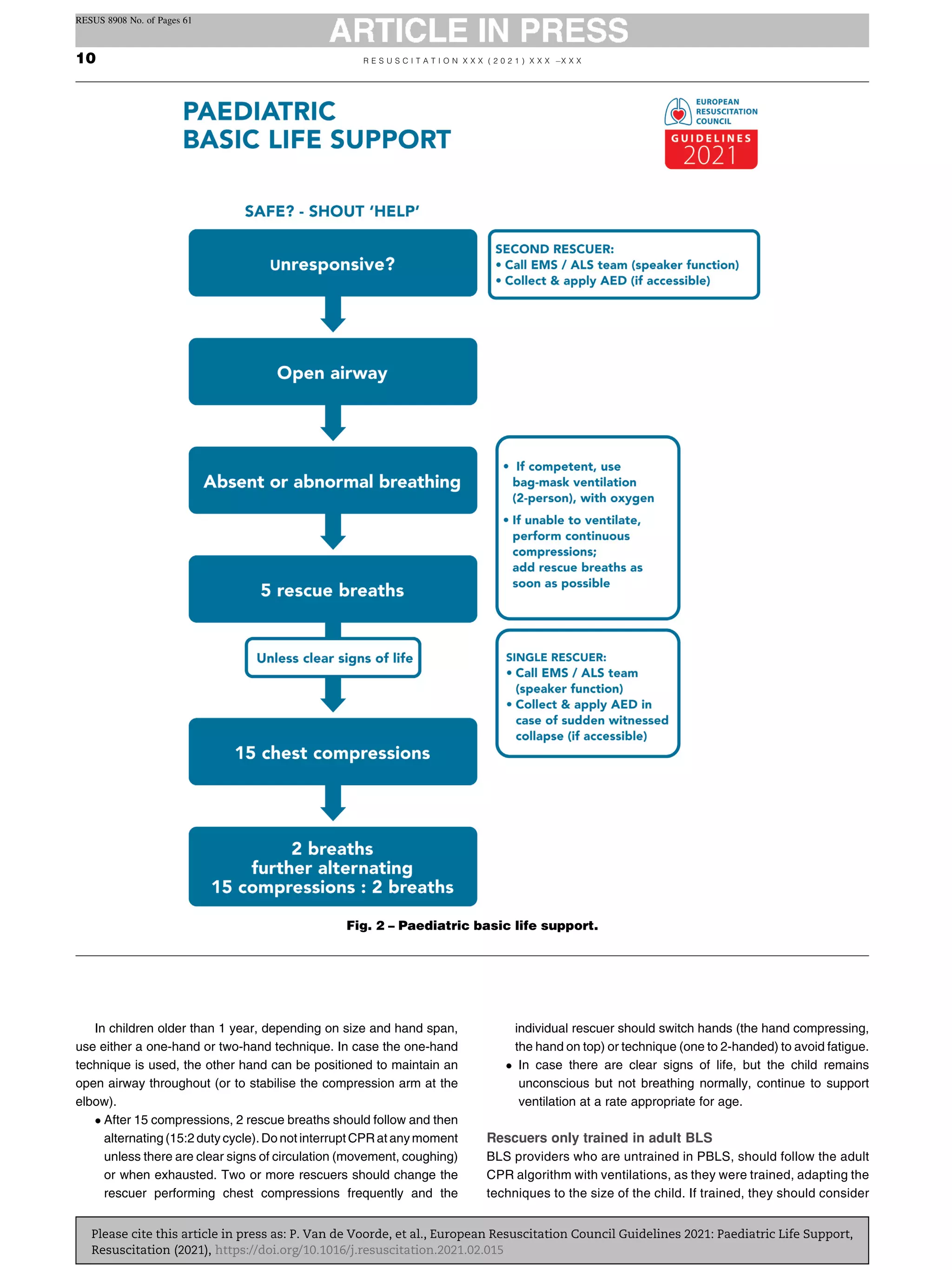 European Resuscitation Council Guidelines 2021: Paediatric Life Support ...