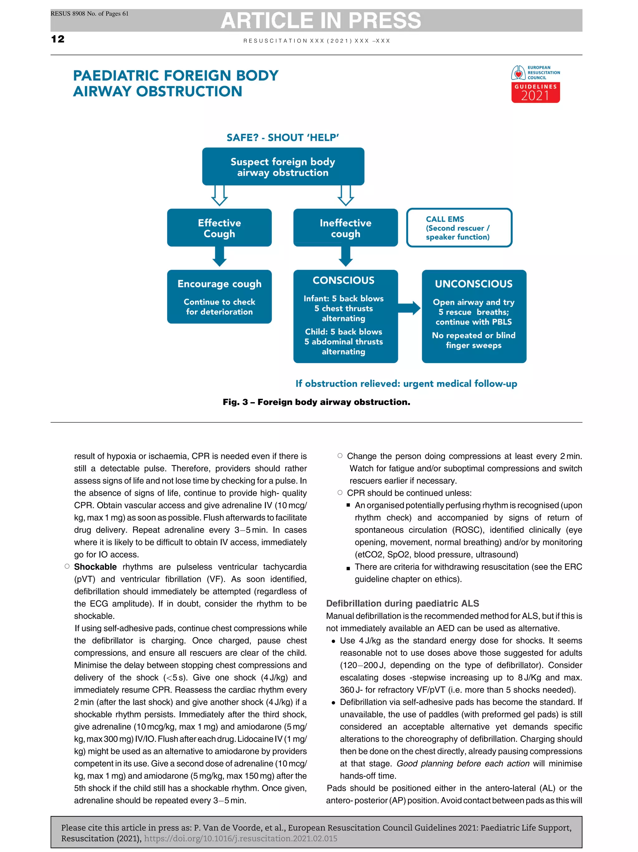 European Resuscitation Council Guidelines 2021: Paediatric Life Support ...