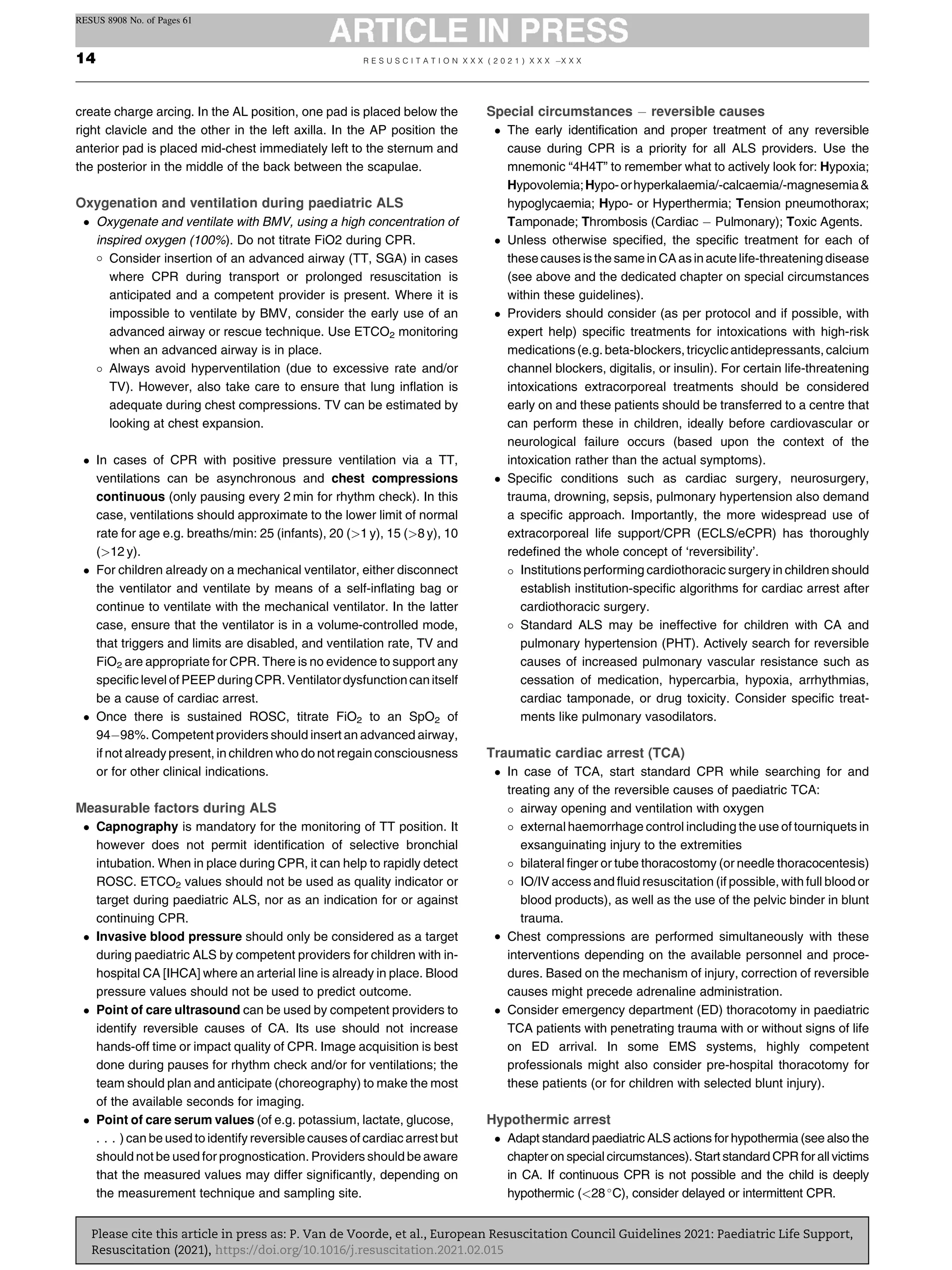European Resuscitation Council Guidelines 2021: Paediatric Life Support ...