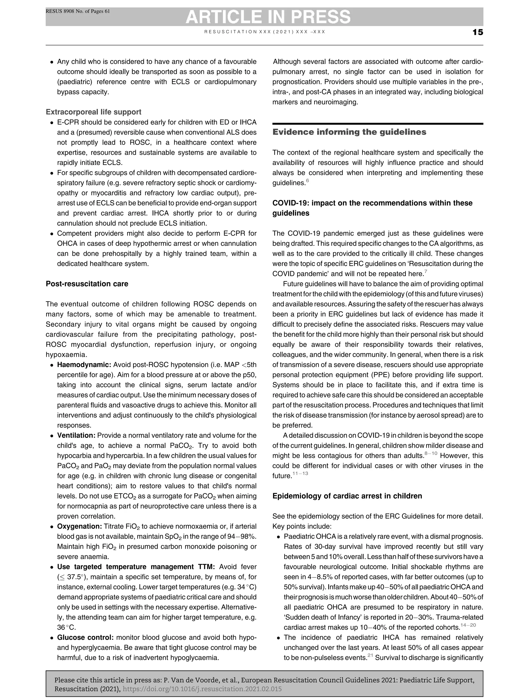European Resuscitation Council Guidelines 2021: Paediatric Life Support ...