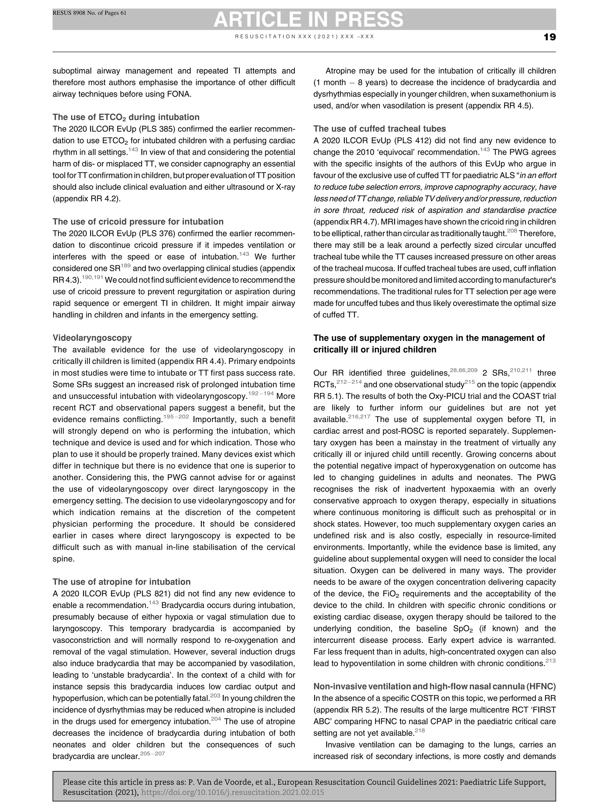 European Resuscitation Council Guidelines 2021: Paediatric Life Support ...