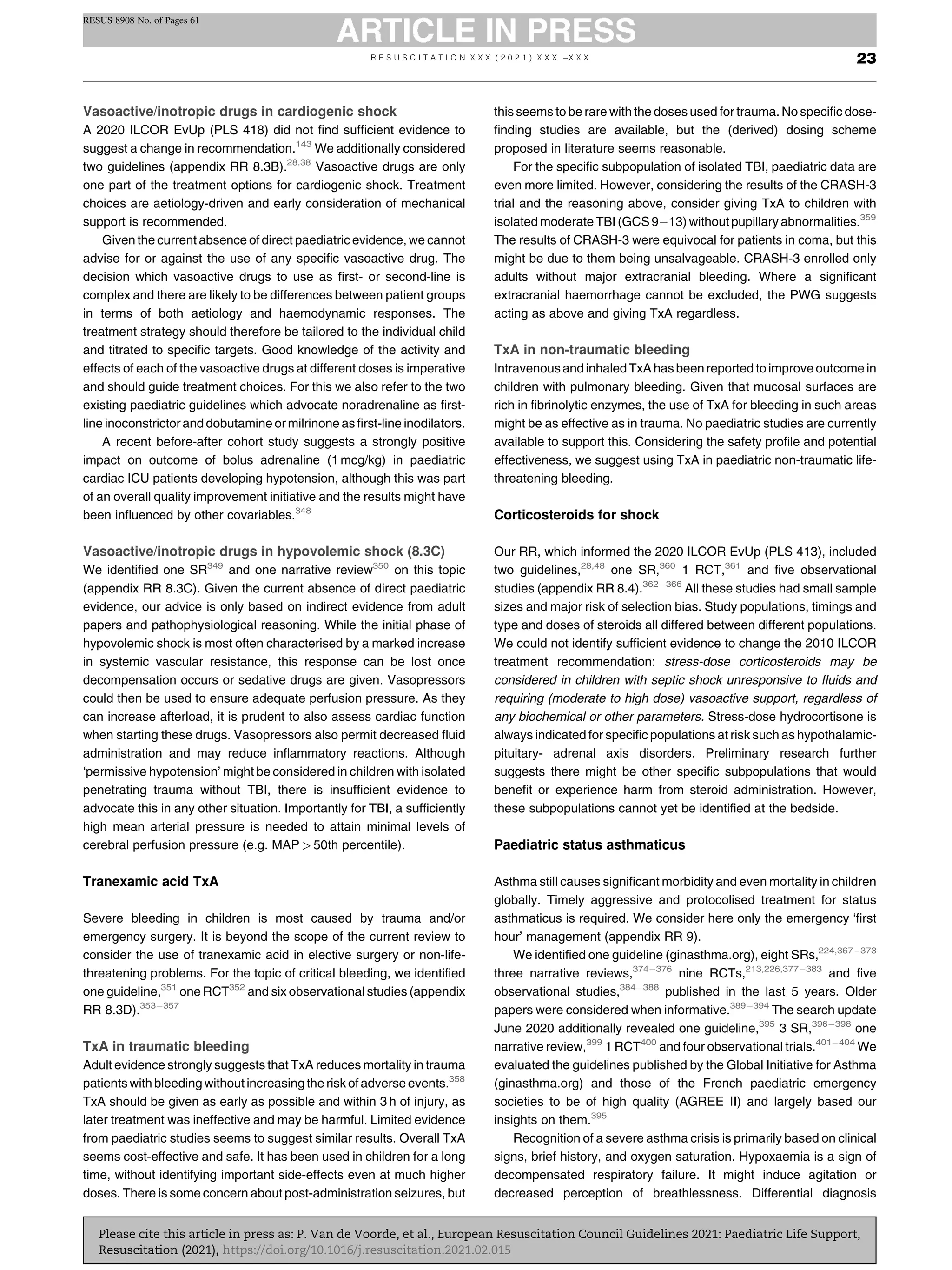 European Resuscitation Council Guidelines 2021: Paediatric Life Support ...