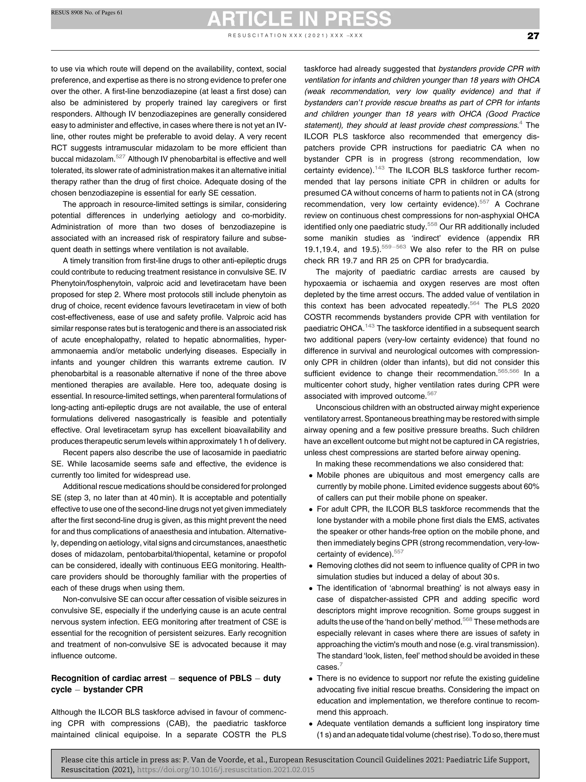 European Resuscitation Council Guidelines 2021: Paediatric Life Support ...