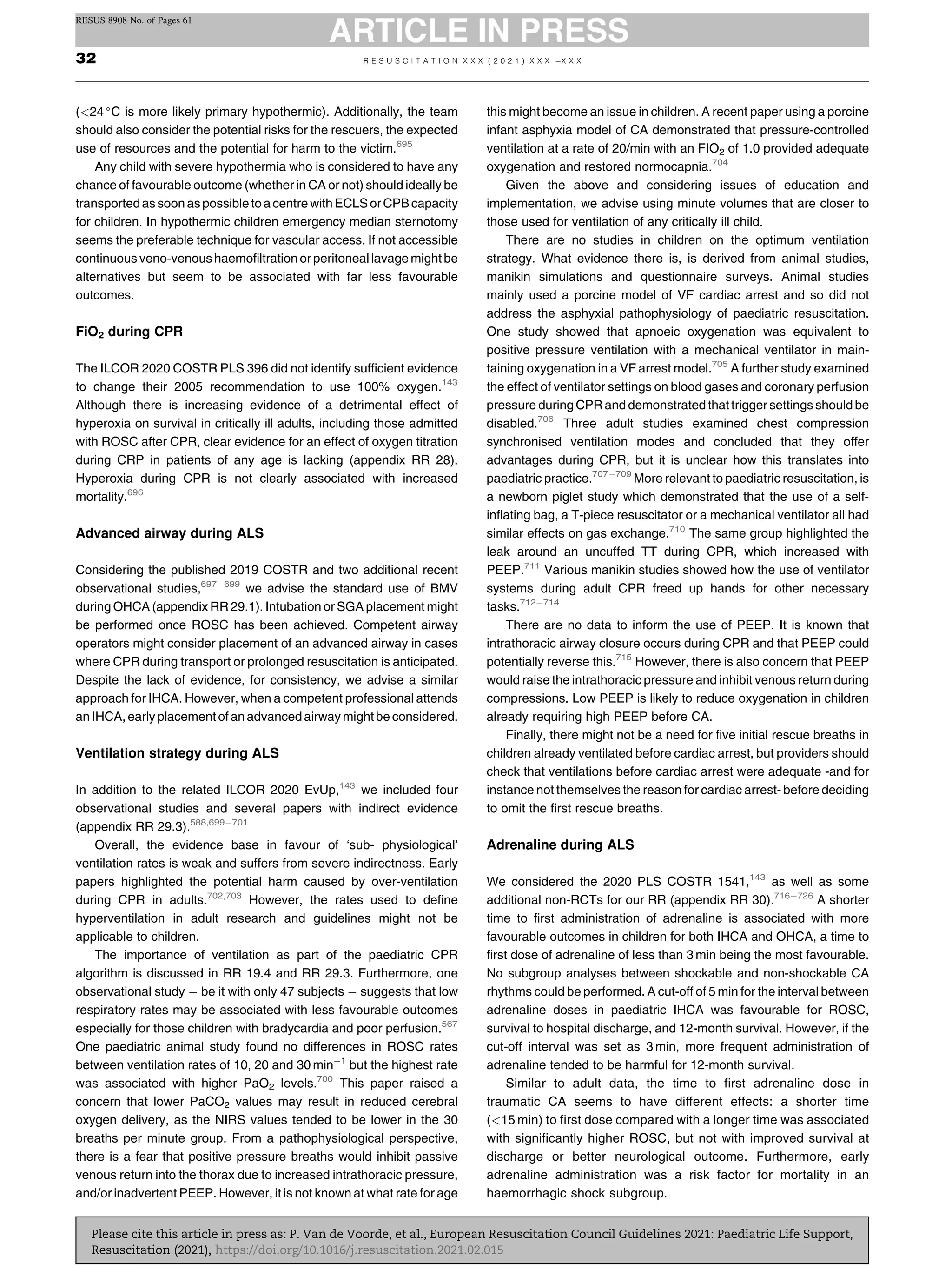 European Resuscitation Council Guidelines 2021: Paediatric Life Support ...