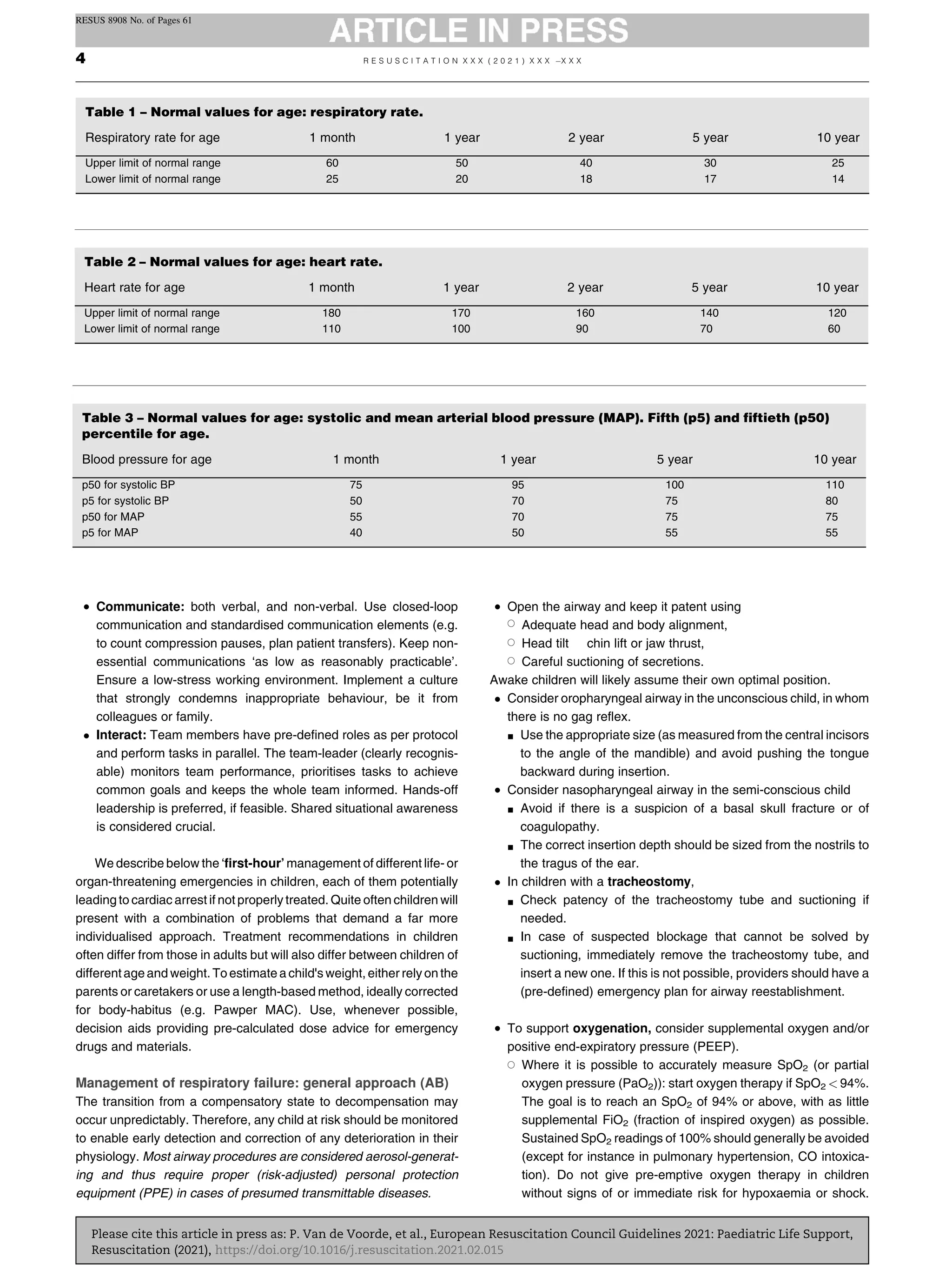 European Resuscitation Council Guidelines 2021: Paediatric Life Support ...