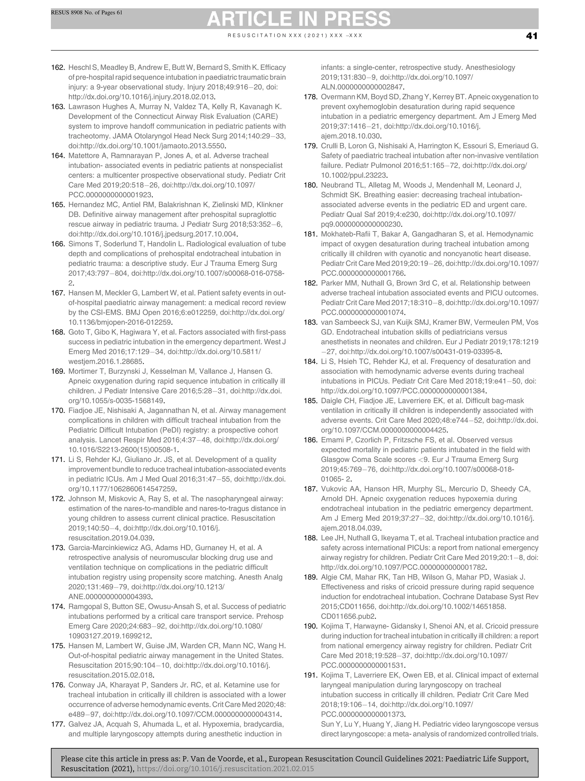 European Resuscitation Council Guidelines 2021: Paediatric Life Support ...