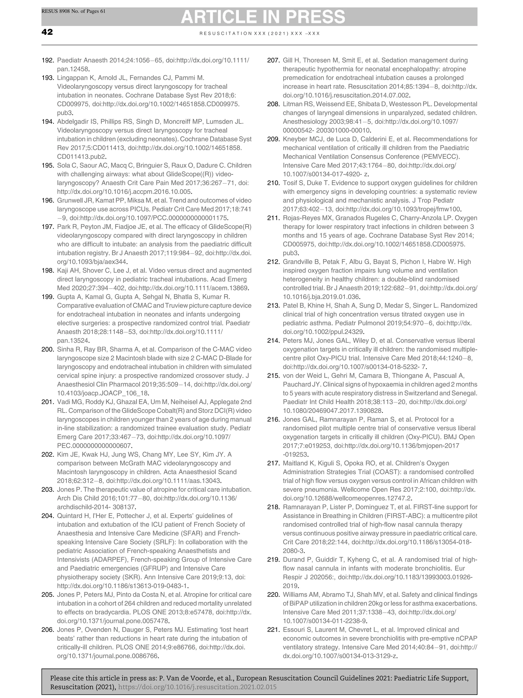 European Resuscitation Council Guidelines 2021: Paediatric Life Support ...