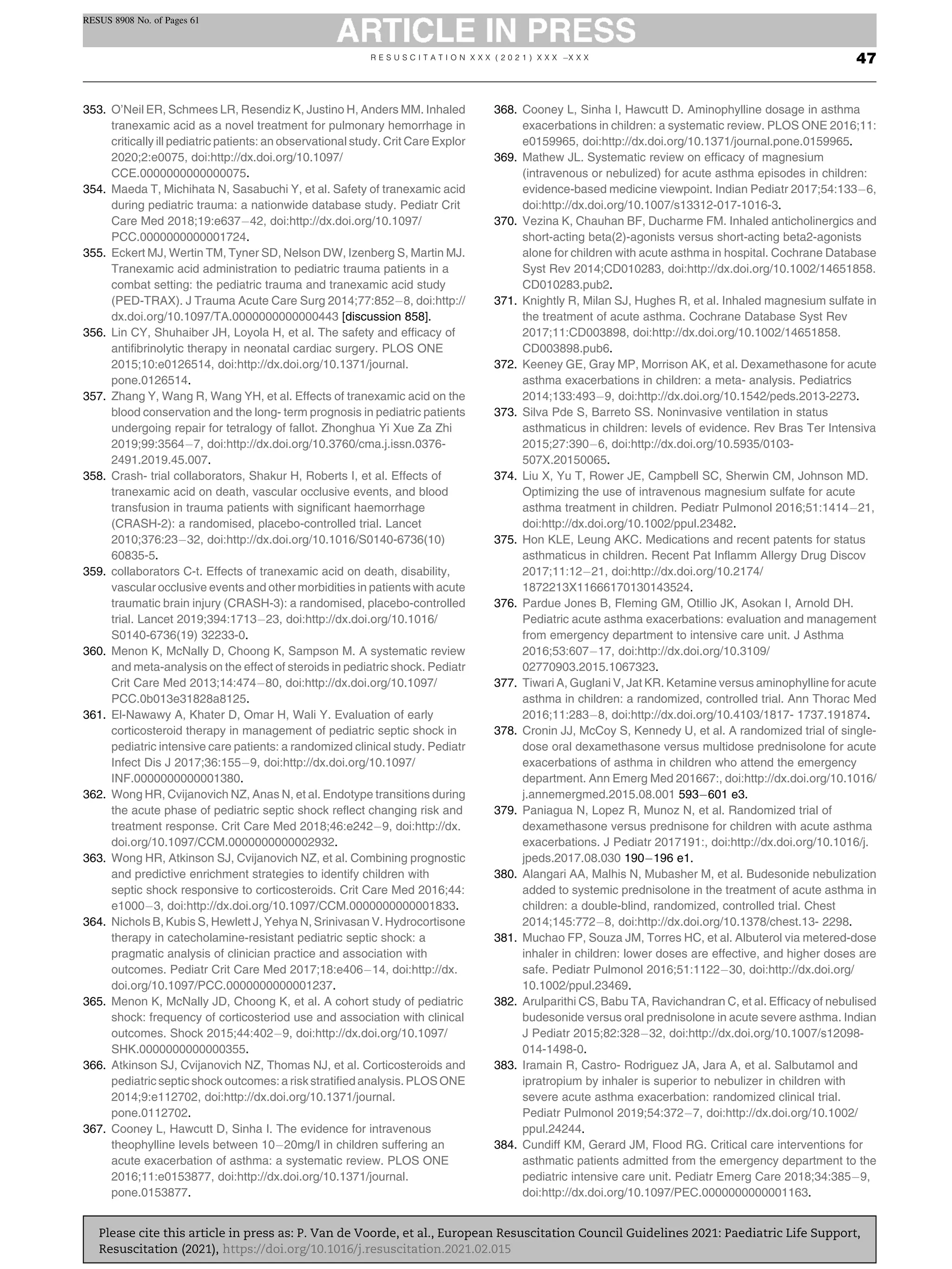 European Resuscitation Council Guidelines 2021: Paediatric Life Support ...