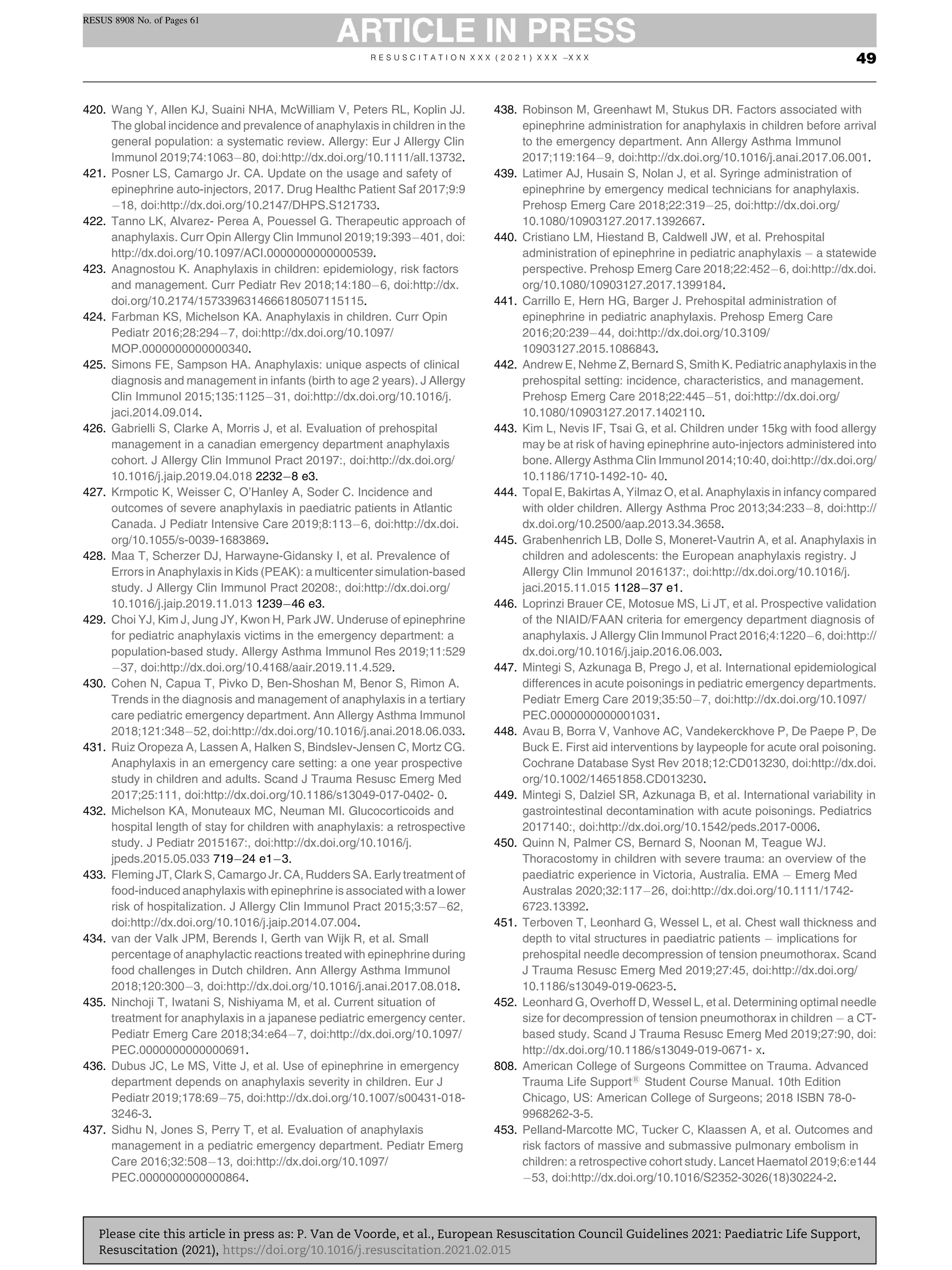 European Resuscitation Council Guidelines 2021: Paediatric Life Support ...