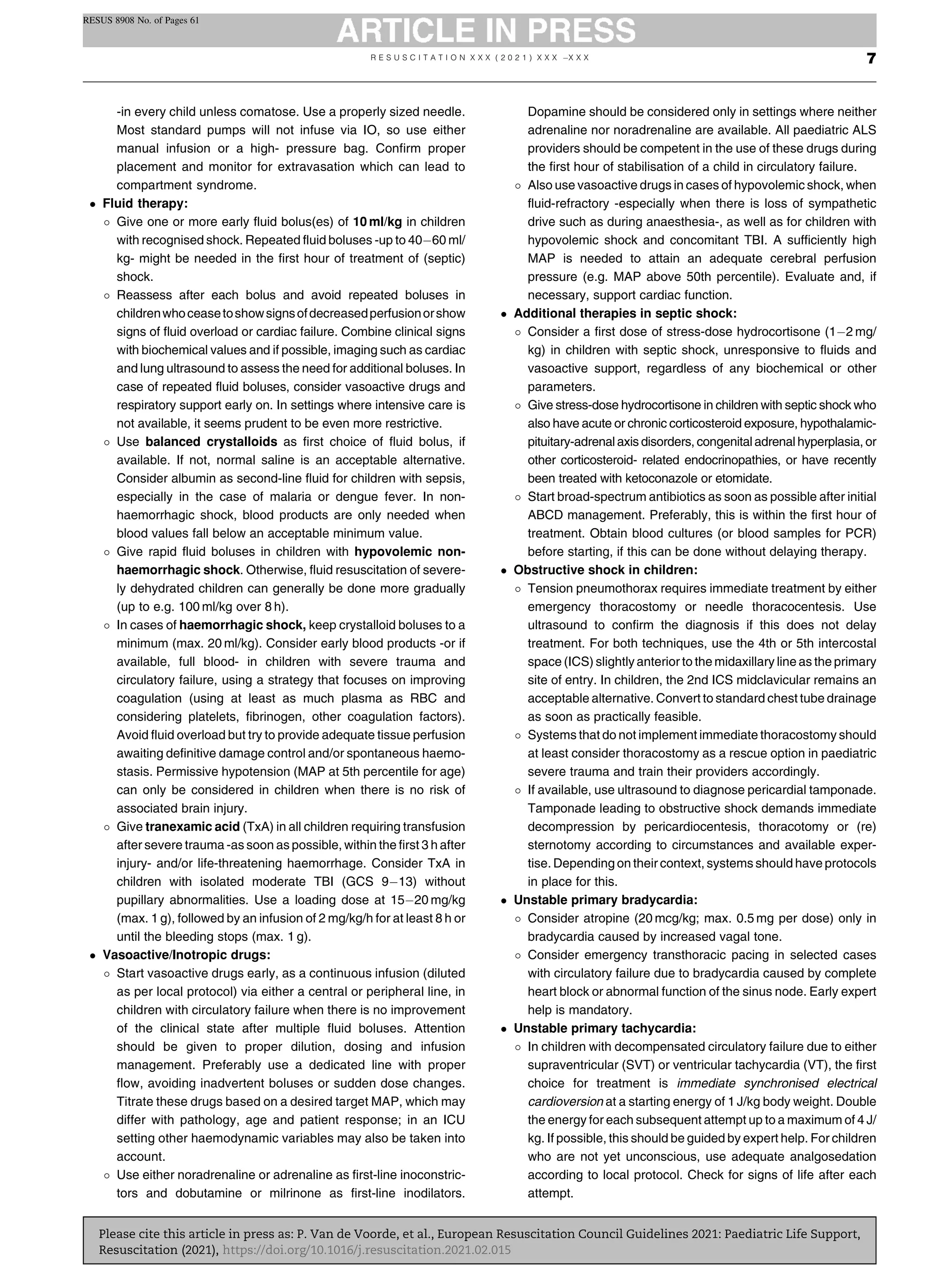 European Resuscitation Council Guidelines 2021: Paediatric Life Support ...