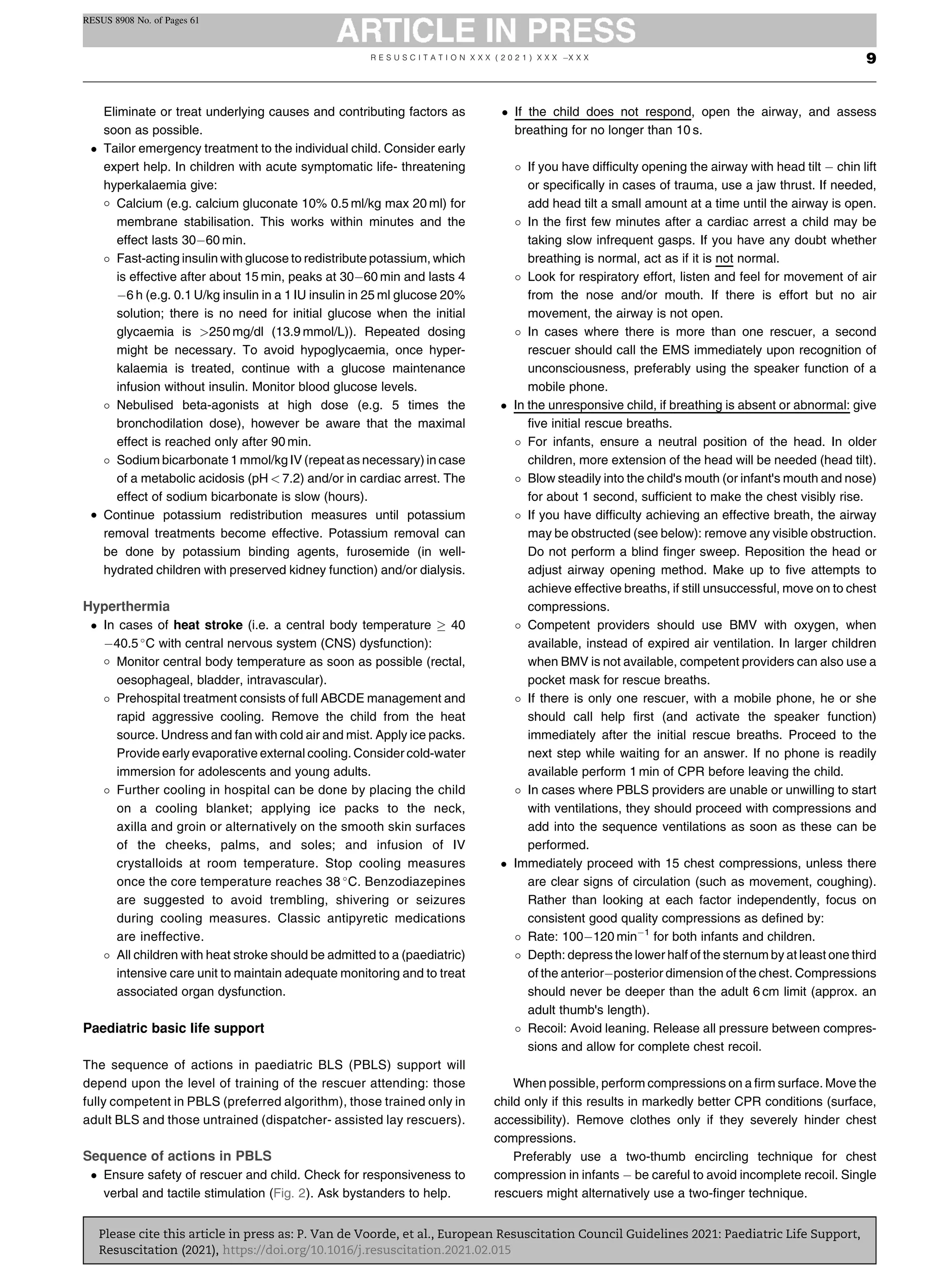 European Resuscitation Council Guidelines 2021: Paediatric Life Support ...