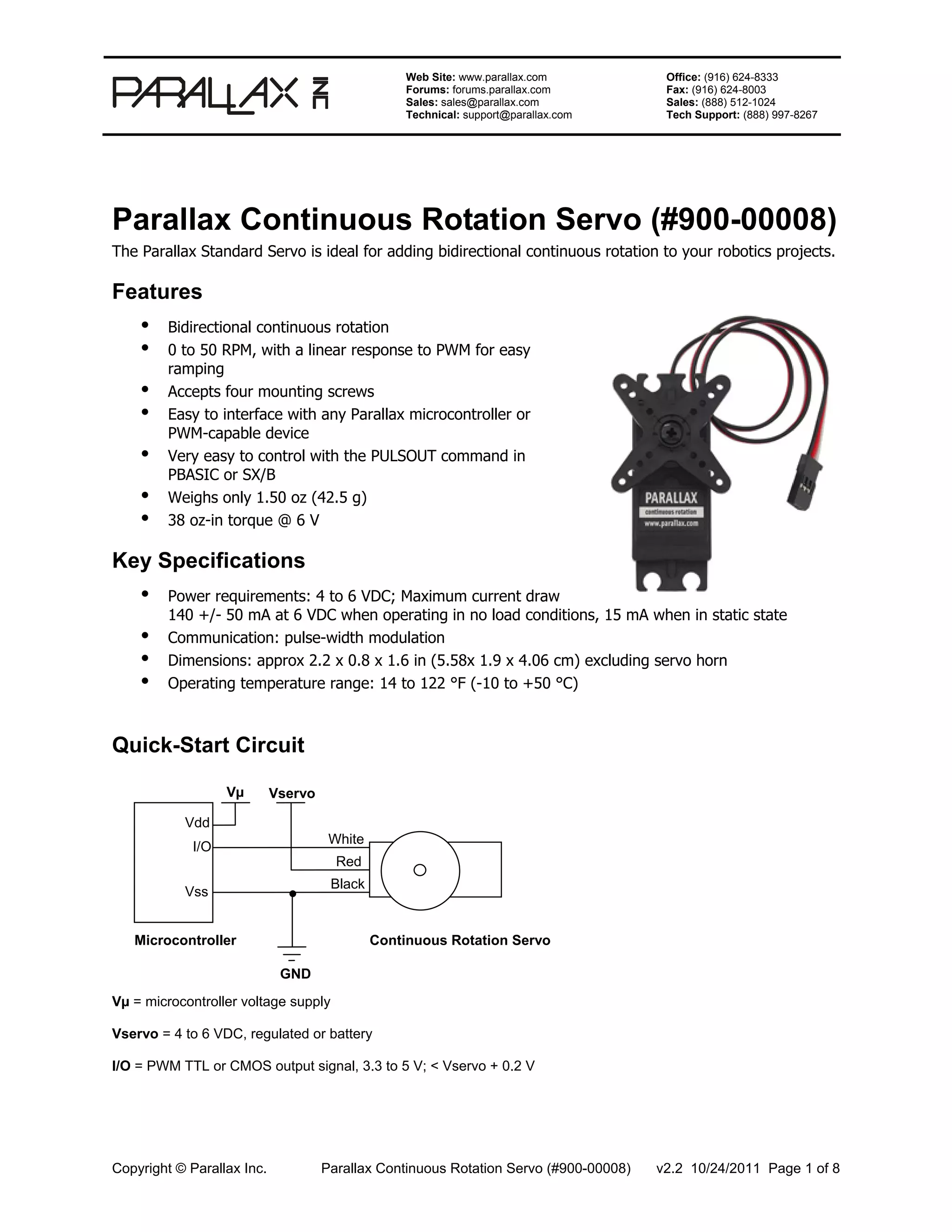 900 00008-continuous-rotation-servo-documentation-v2.2 | PDF