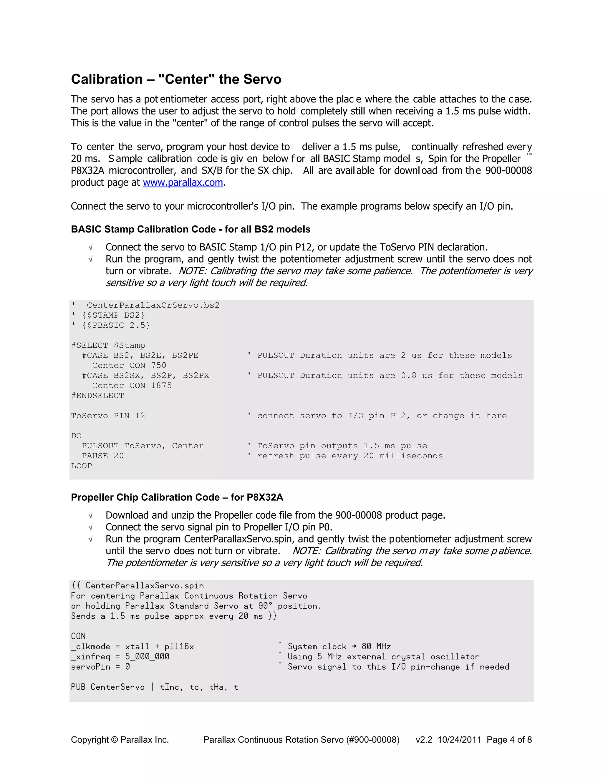 900 00008-continuous-rotation-servo-documentation-v2.2 | PDF
