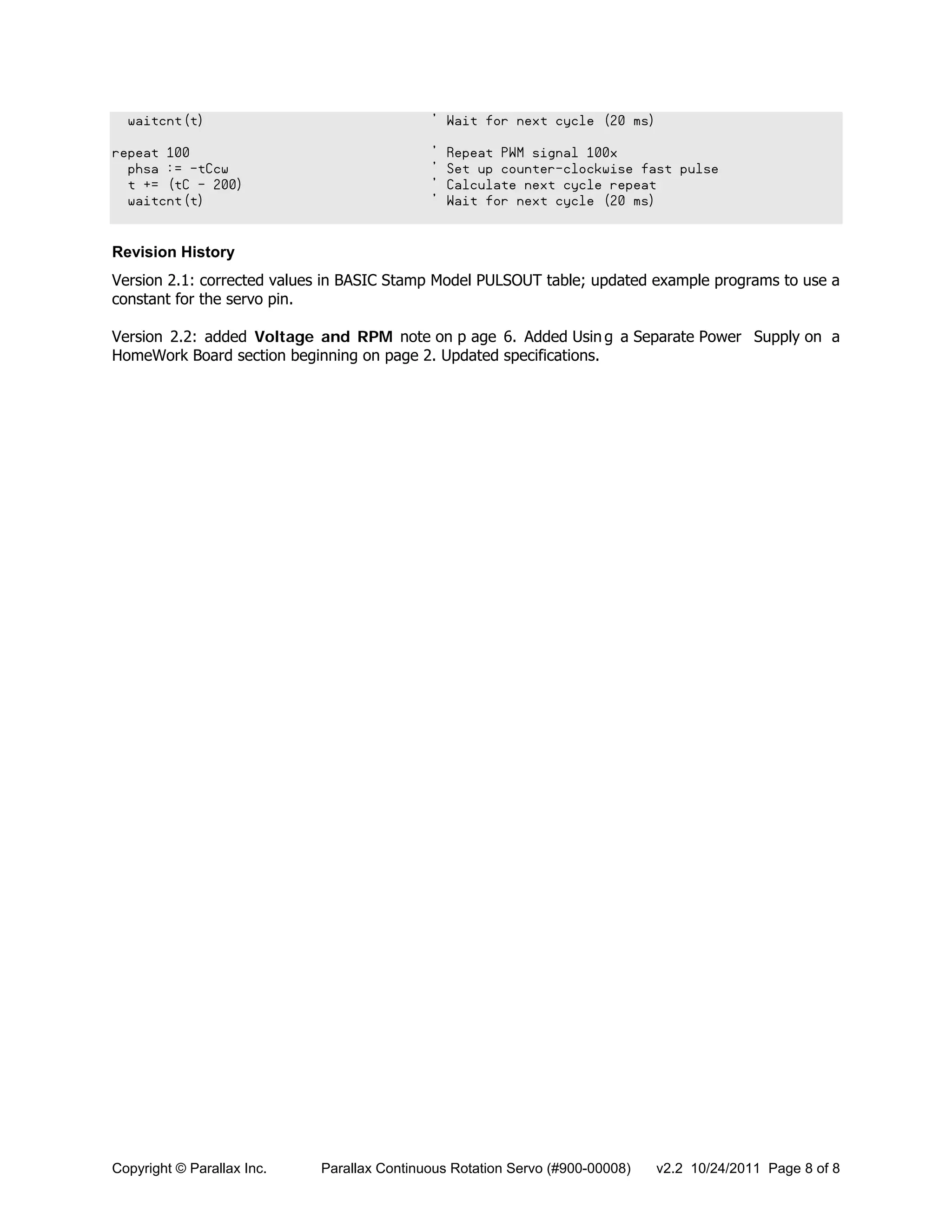 900 00008-continuous-rotation-servo-documentation-v2.2 | PDF