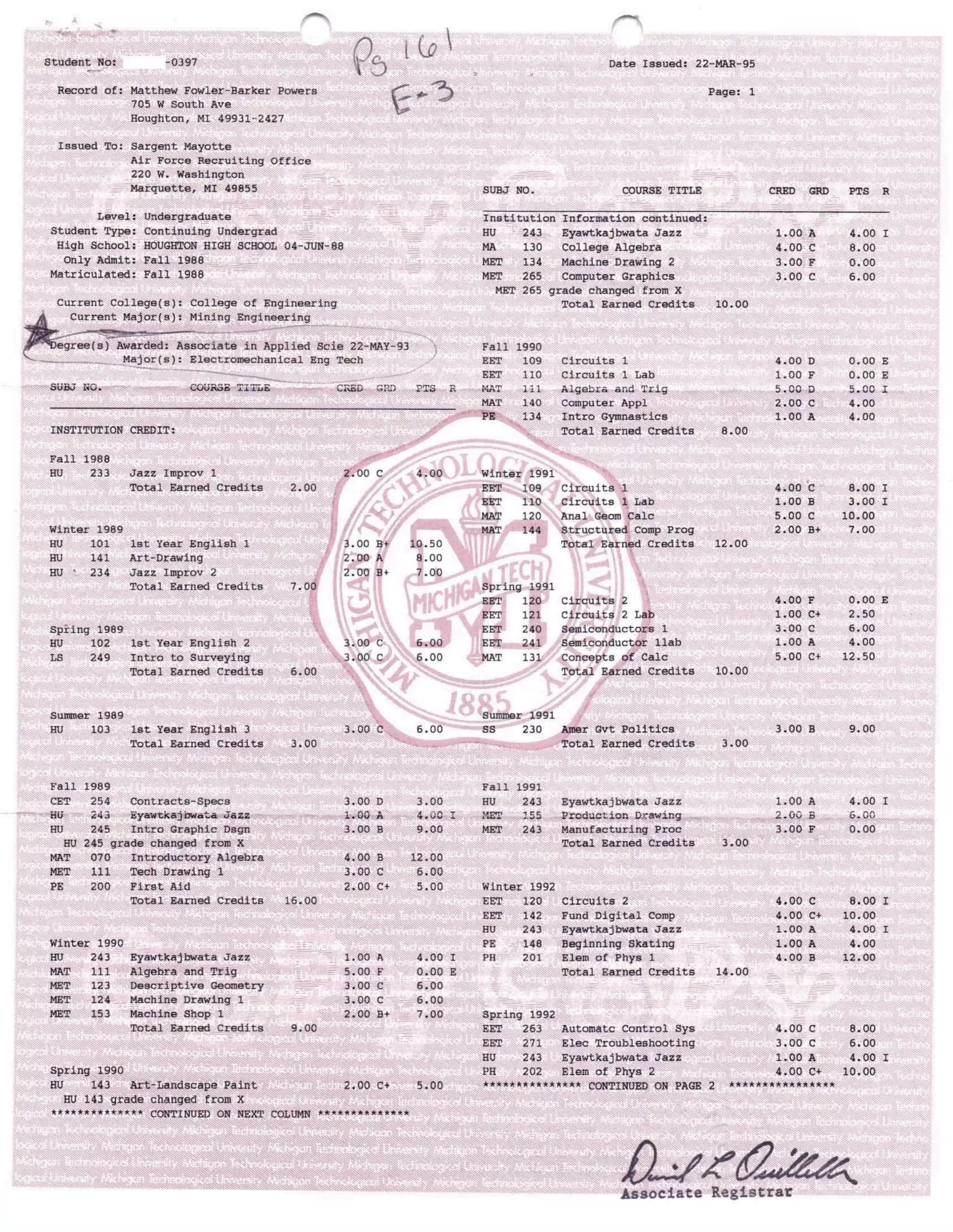 MTU Transcript | PDF