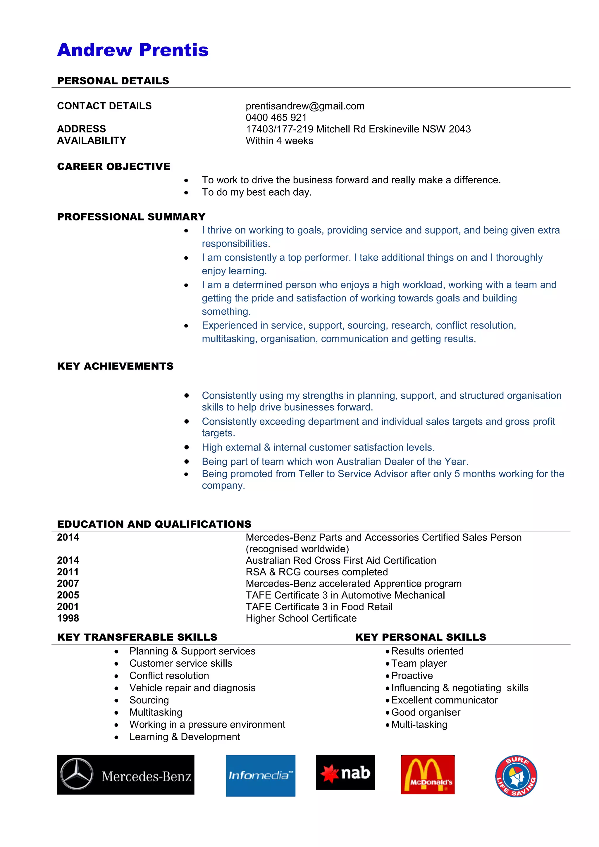 Prentis-Andrew_(CV) | PDF | Automotive Industry | Industries