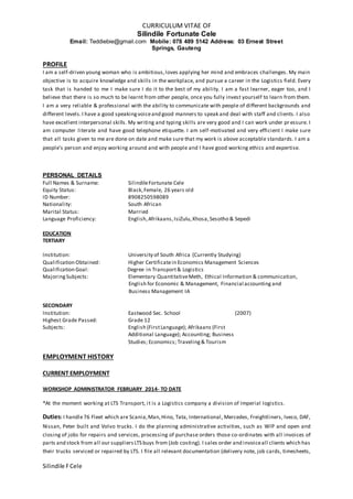 Silindile F Cele C.V 2016 | DOCX