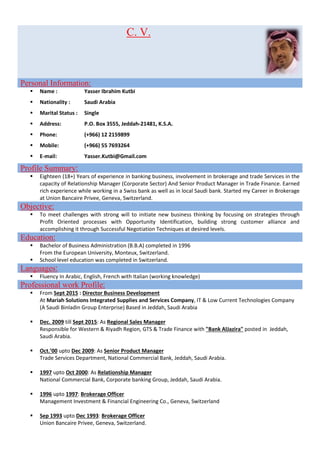 Yasser Kutbi CV-2016 | PDF | Business Banking & Finance | Business