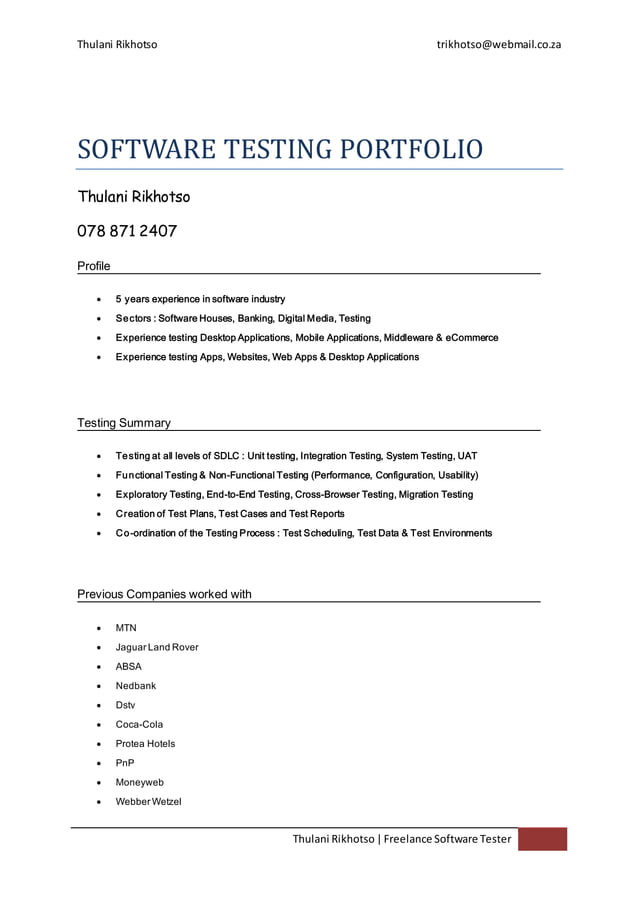SOFTWARE TESTING PORTFOLIO | DOCX