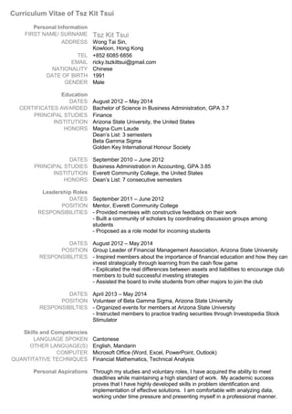 CVsept of Tsz Kit Tsui | PDF