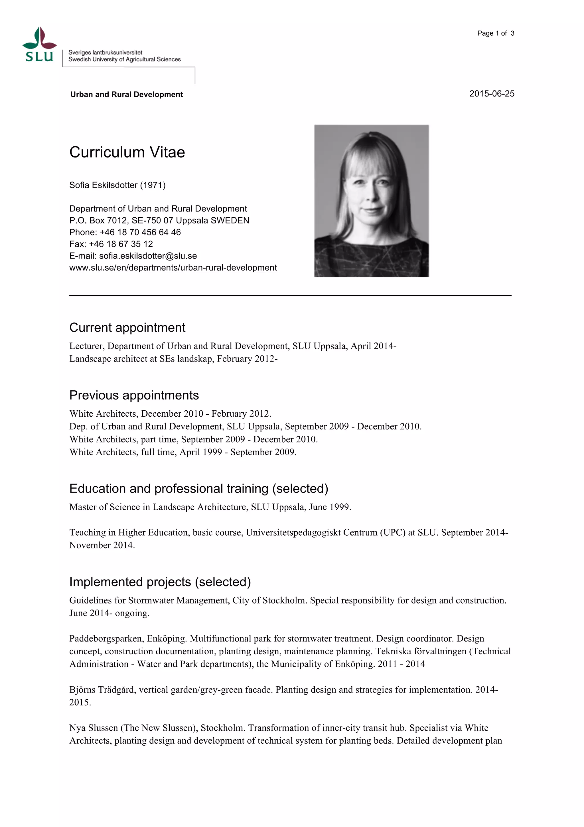 CV Sofia Eskilsdotter en | PDF