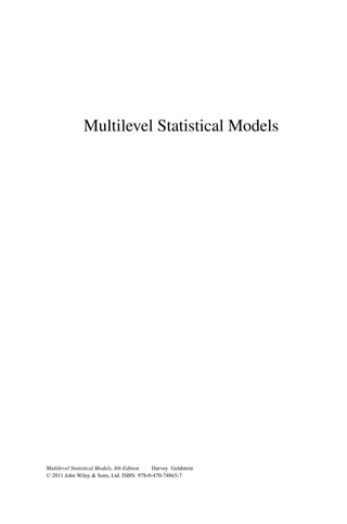Multilevel Statistical Models 4th Edition Harvey Goldstein(Auth.) | PDF