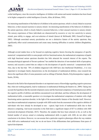 Mathematical Skills in Autism Spectrum Disorder | PDF