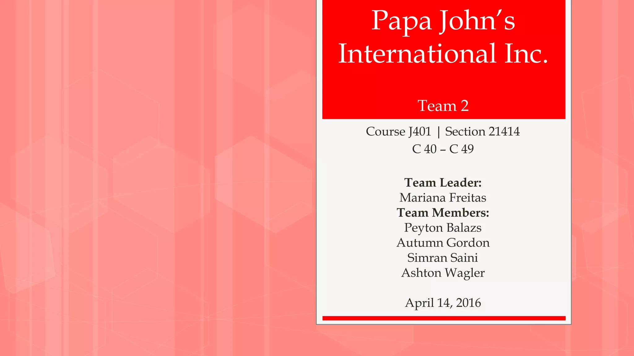 Case Analysis Project - Papa Johns | PPTX