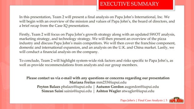 Case Analysis Project - Papa Johns | PPTX