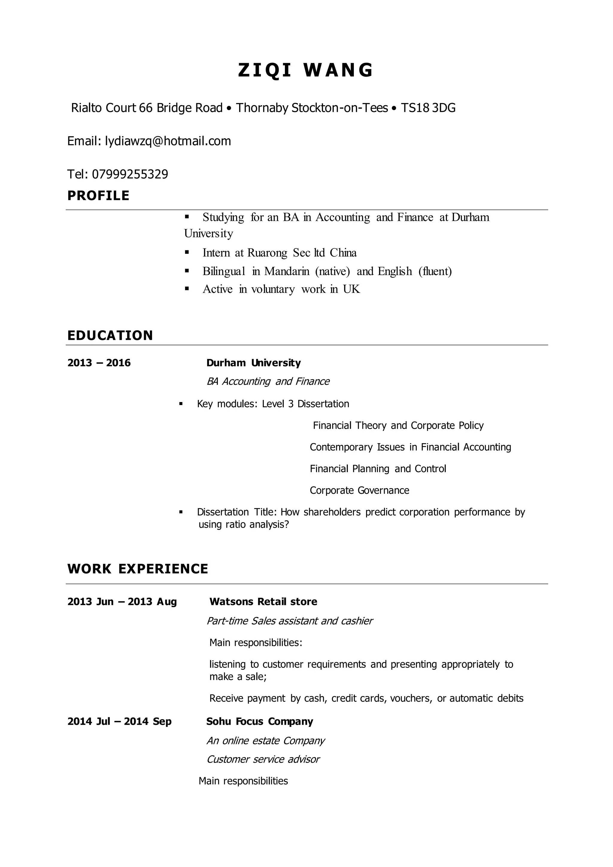 Ziqi Wang CV 2015 | PDF