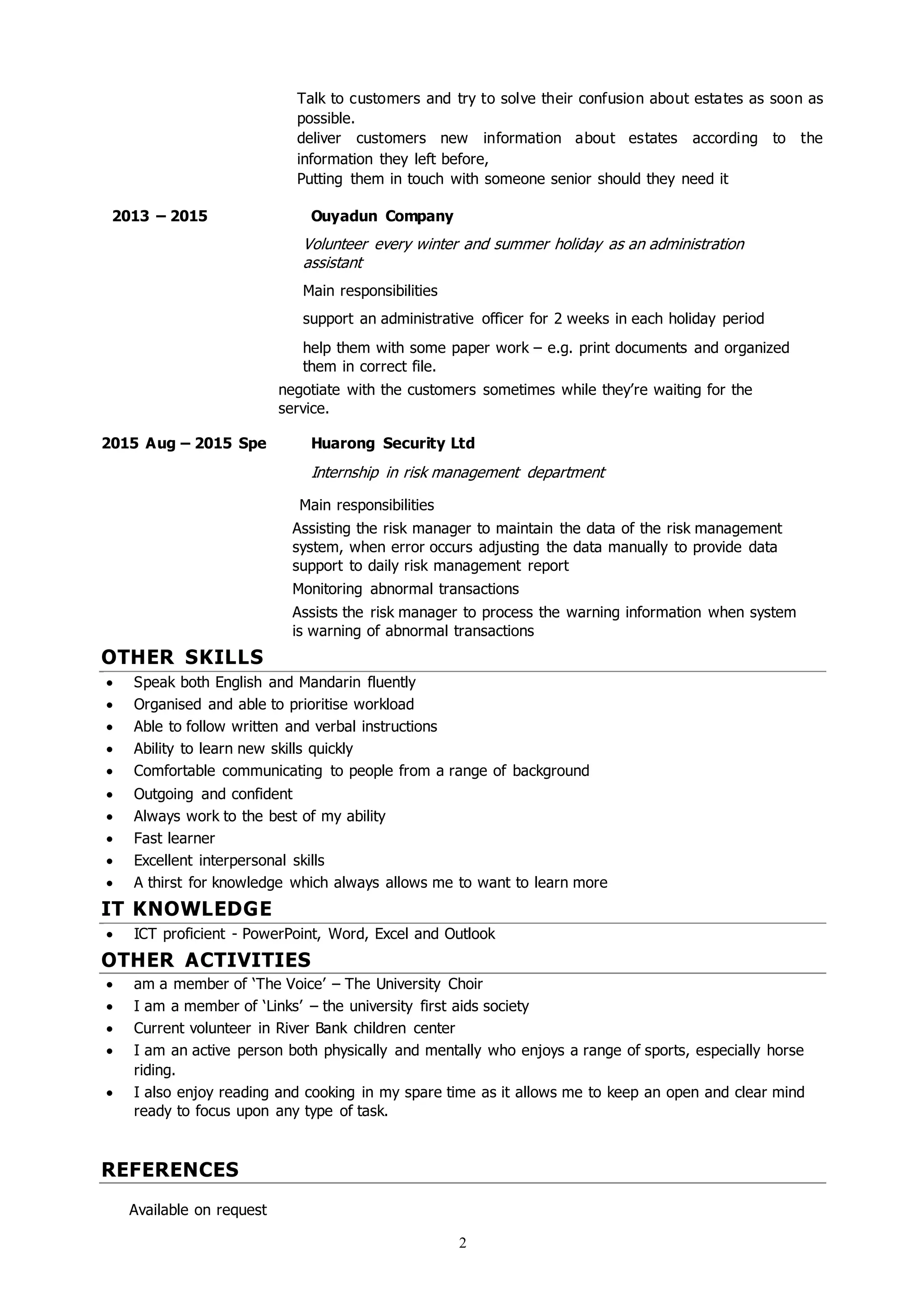 Ziqi Wang CV 2015 | PDF