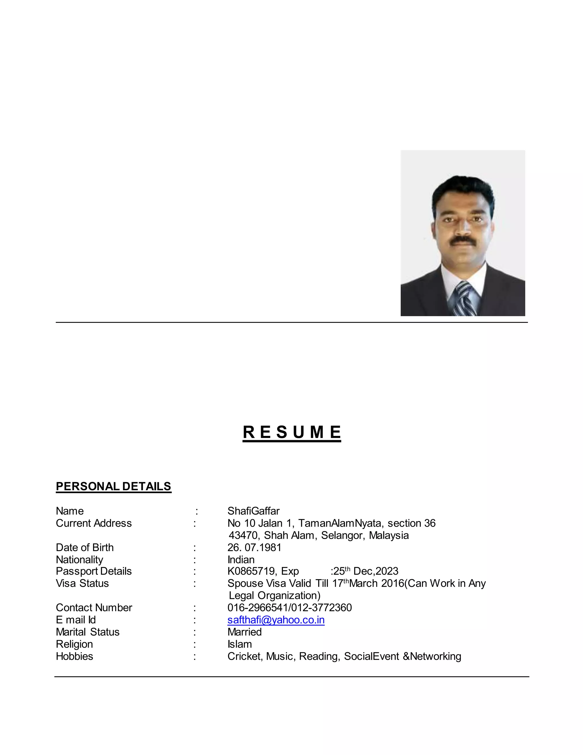 SHAFI Resume -2015 | DOCX