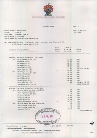 University of Stellenbosch Academic Results | PDF