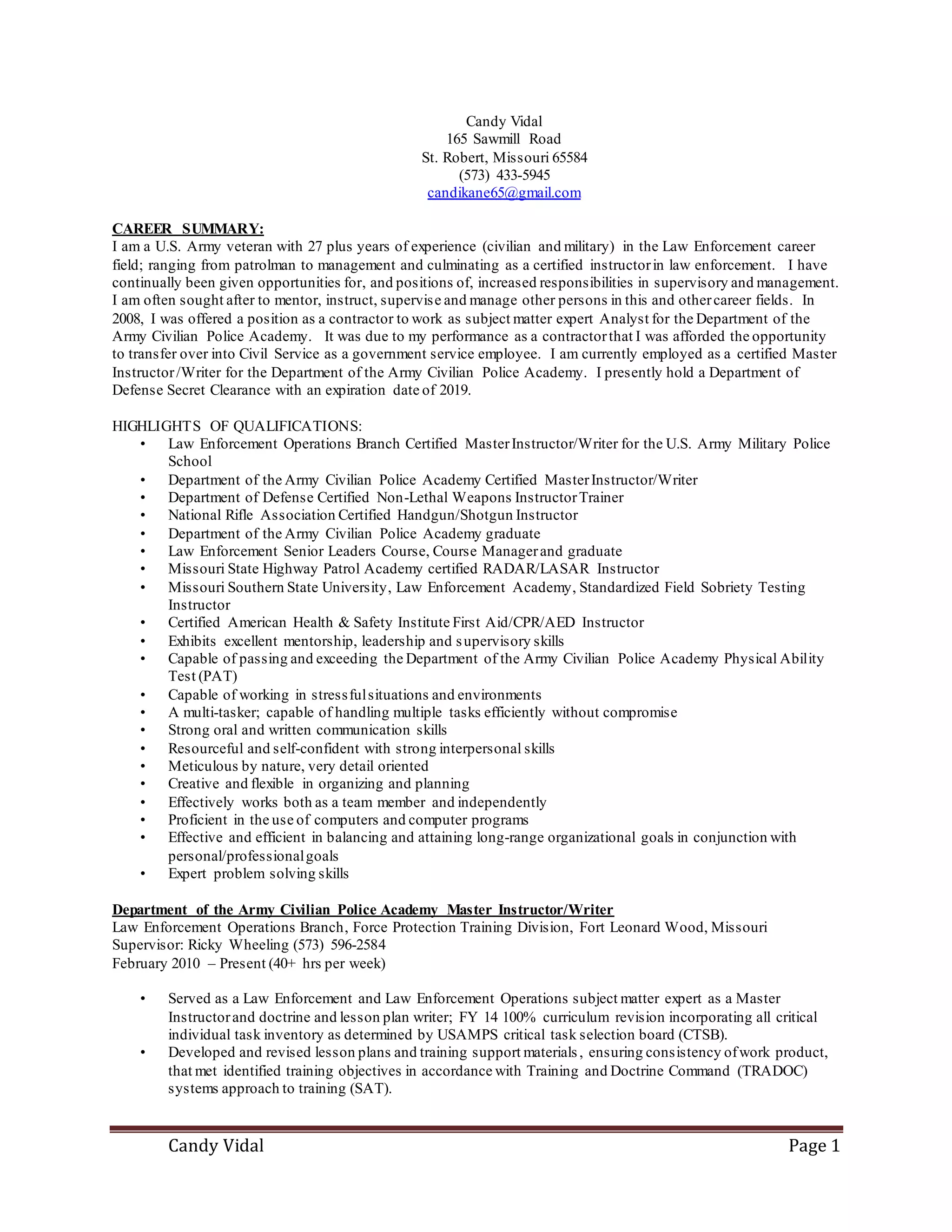 Candy Vidal Resume 2015 | PDF