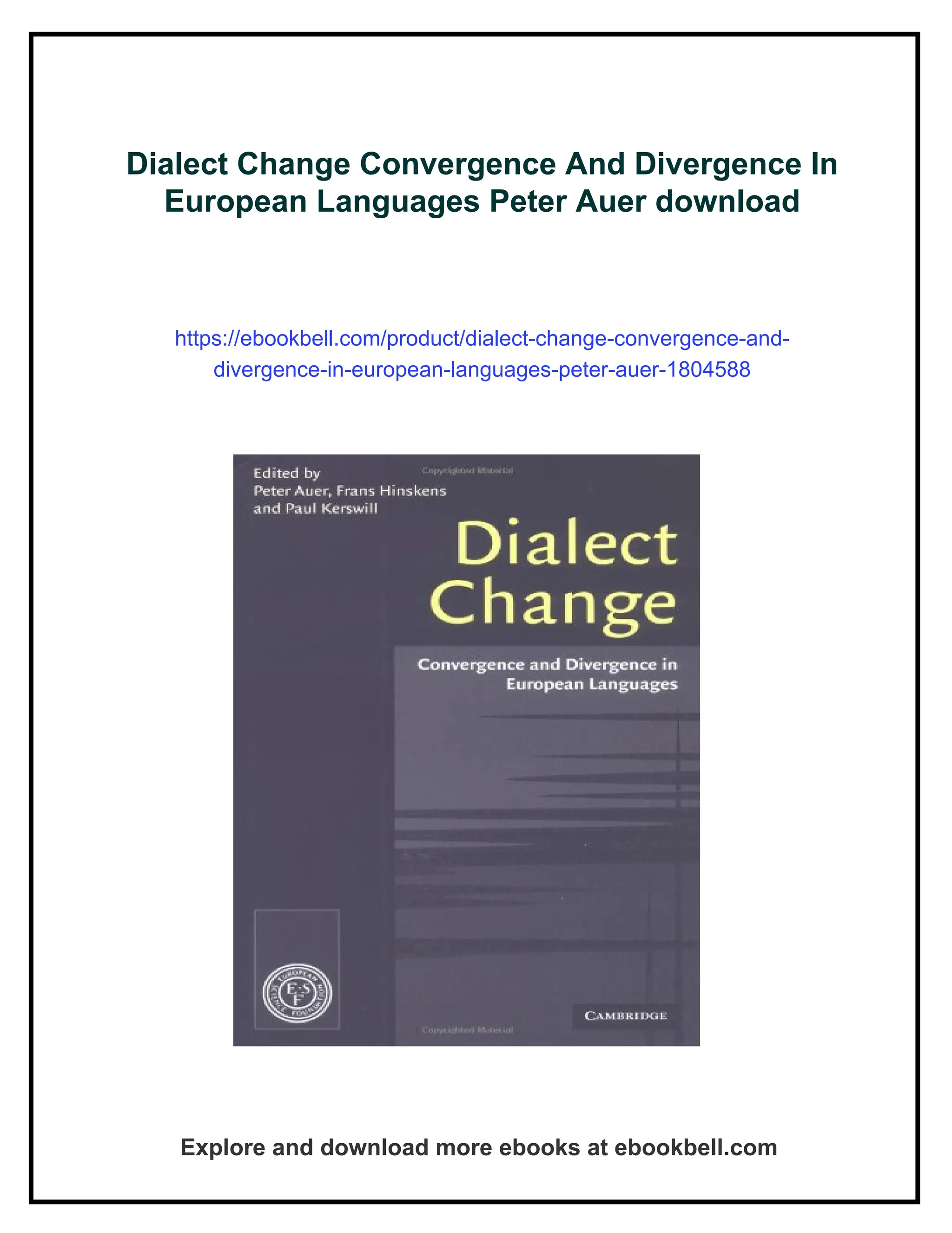 Dialect Change Convergence And Divergence In European Languages Peter ...