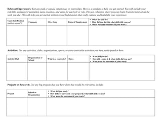 Resume Prep Worksheet | PPT
