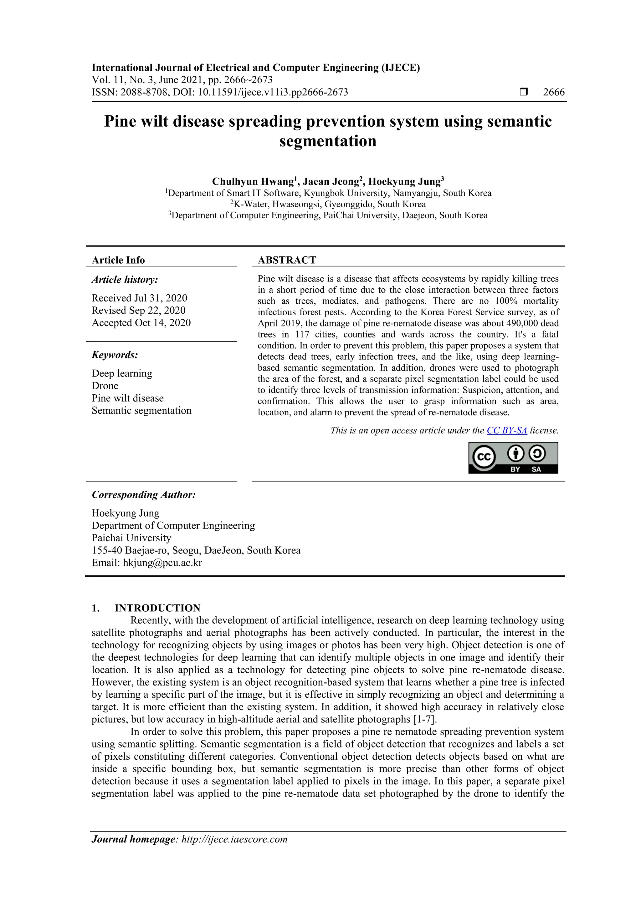 Pine wilt disease spreading prevention system using semantic segmentation | PDF