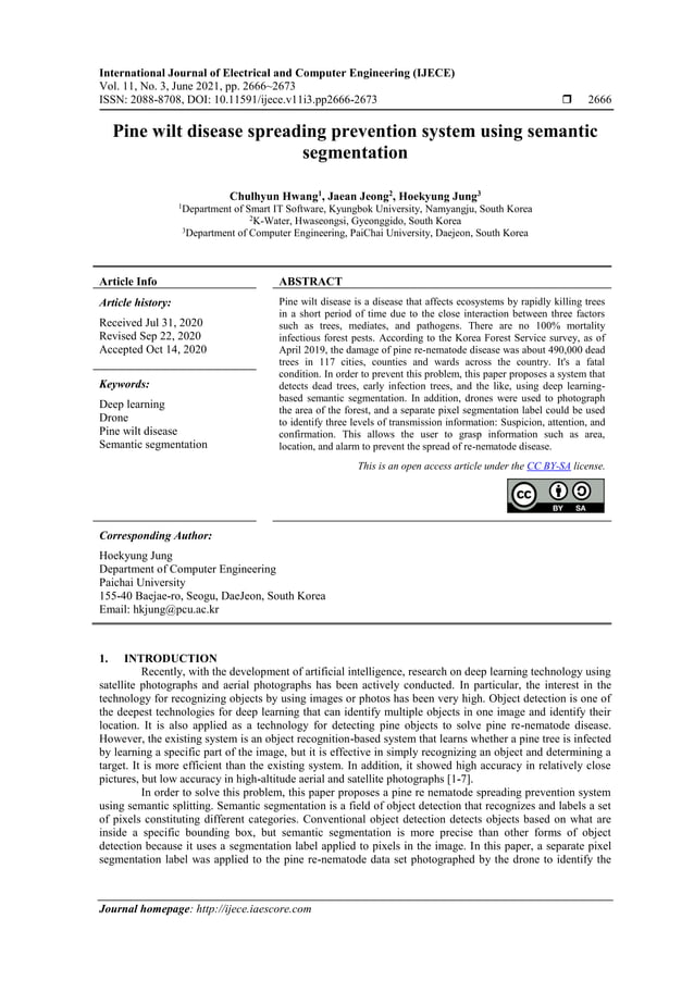 Pine wilt disease spreading prevention system using semantic segmentation | PDF
