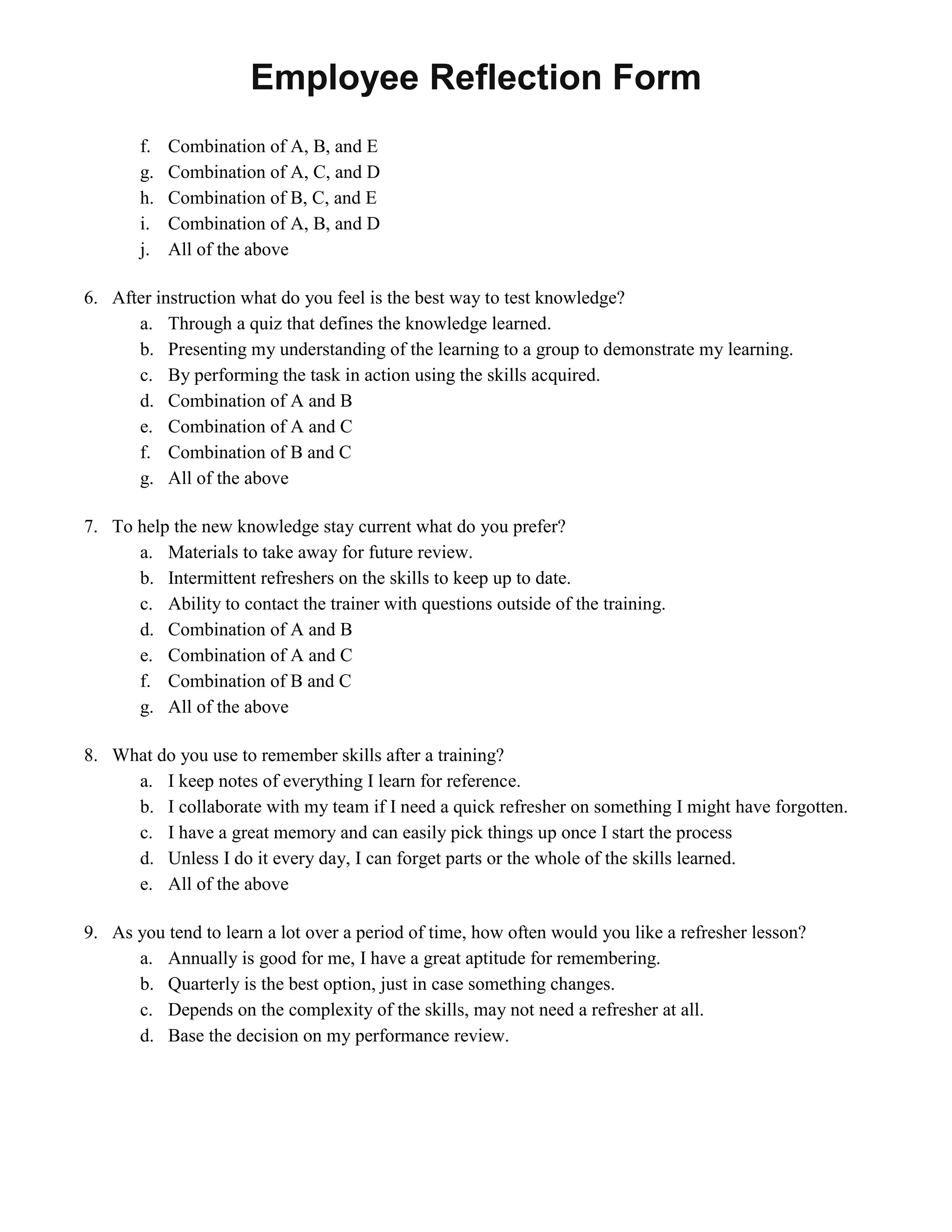 Employee Reflection Form | PDF