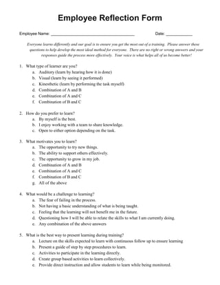 Employee Reflection Form | PDF