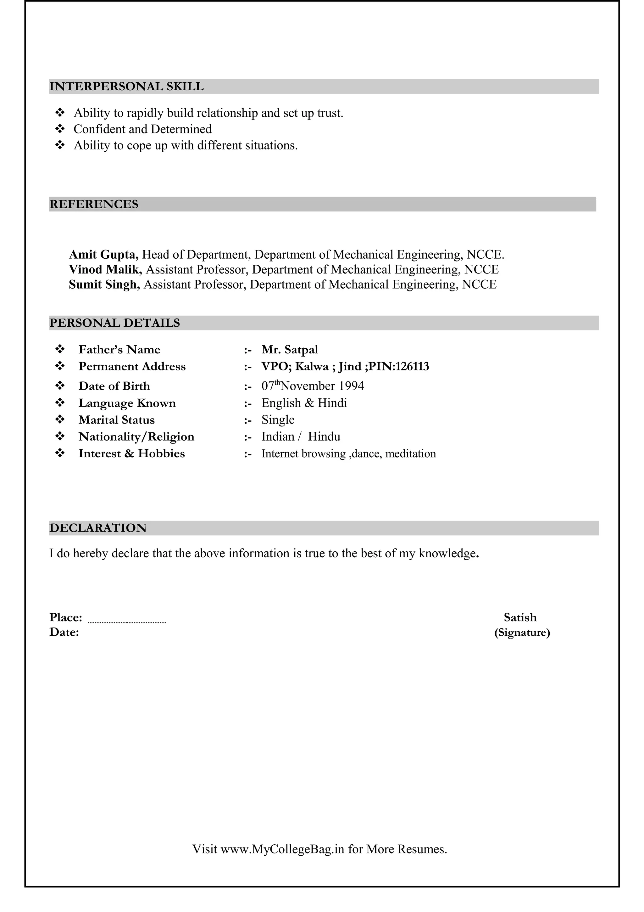 CV SATISH KUNDU | DOC