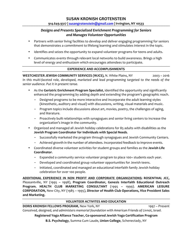 SUSAN KRONISH GROTENSTEIN Resume | PDF