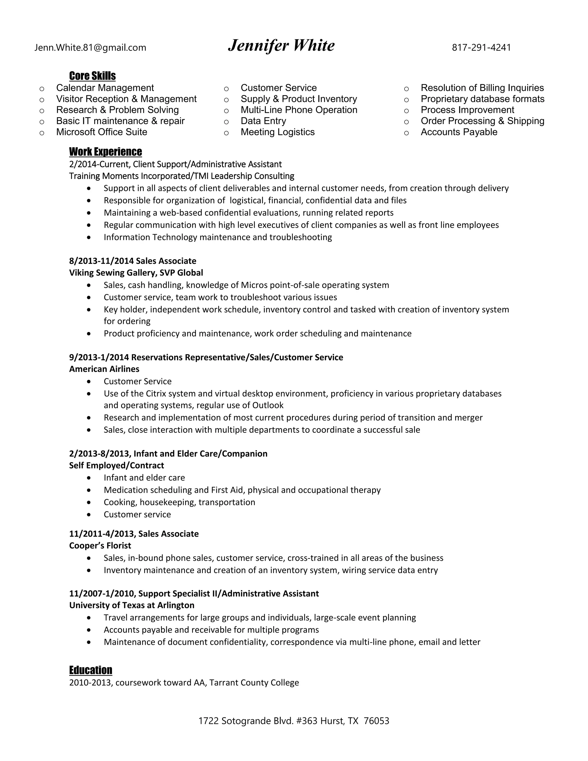 Jennifer White Resume 07 25 2015